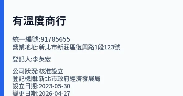有溫度商行的照片-統編 91785655(新北市) 公司登記資料與營業項目詳細圖表