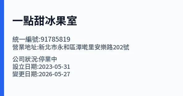 一點甜冰果室的照片-統編 91785819(新北市) 公司登記資料與營業項目詳細圖表