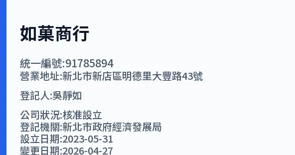 如菓商行的照片-統編 91785894(新北市) 公司登記資料與營業項目詳細圖表
