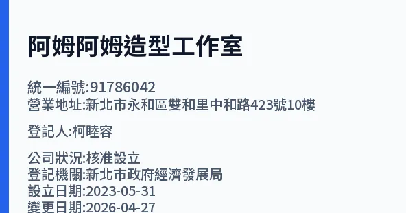 阿姆阿姆造型工作室的照片-統編 91786042(新北市) 公司登記資料與營業項目詳細圖表