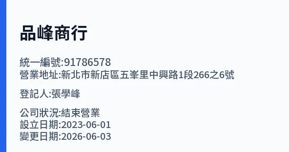 品峰商行的照片-統編 91786578(新北市) 公司登記資料與營業項目詳細圖表