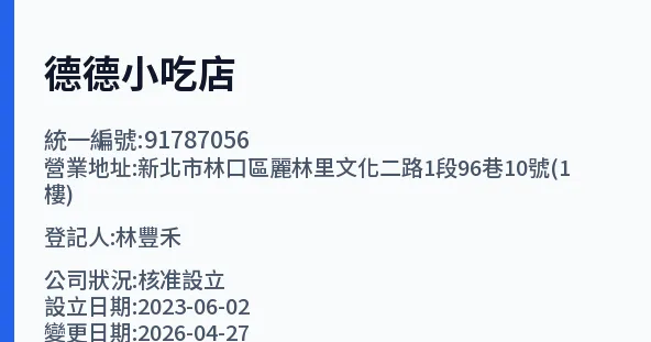 德德小吃店的照片-統編 91787056(新北市) 公司登記資料與營業項目詳細圖表