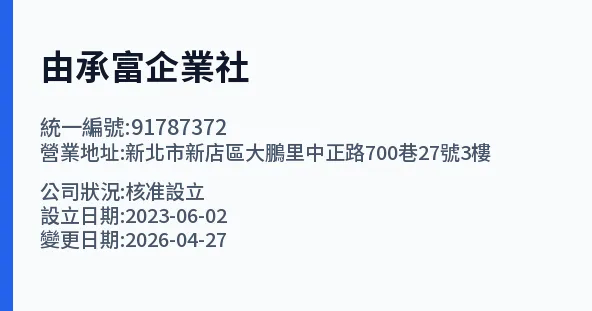 由承富企業社的照片-統編 91787372(新北市) 公司登記資料與營業項目詳細圖表