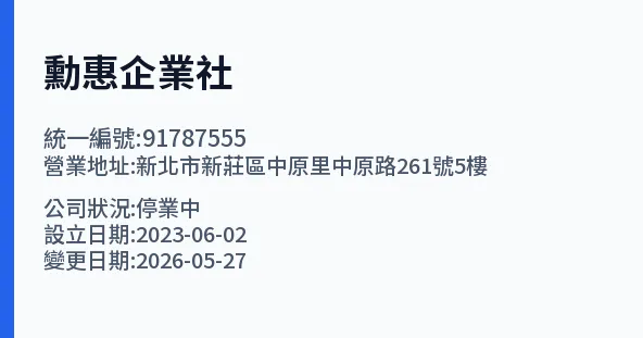 勳惠企業社的照片-統編 91787555(新北市) 公司登記資料與營業項目詳細圖表