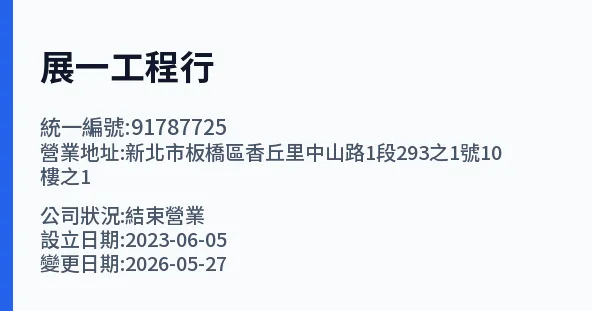 展一工程行的照片-統編 91787725(新北市) 公司登記資料與營業項目詳細圖表