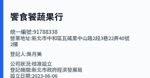 饗食饕蔬果行的照片-統編 91788338(新北市) 公司登記資料與營業項目詳細圖表