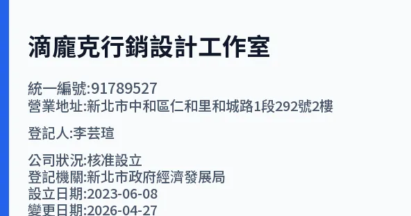 滴龐克行銷設計工作室的照片-統編 91789527(新北市) 公司登記資料與營業項目詳細圖表