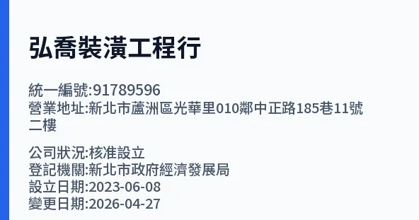 弘喬裝潢工程行的照片-統編 91789596(新北市) 公司登記資料與營業項目詳細圖表