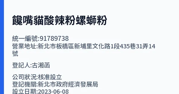 饞嘴貓酸辣粉螺螄粉的照片-統編 91789738(新北市) 公司登記資料與營業項目詳細圖表