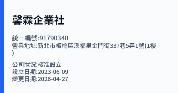 馨霖企業社的照片-統編 91790340(新北市) 公司登記資料與營業項目詳細圖表