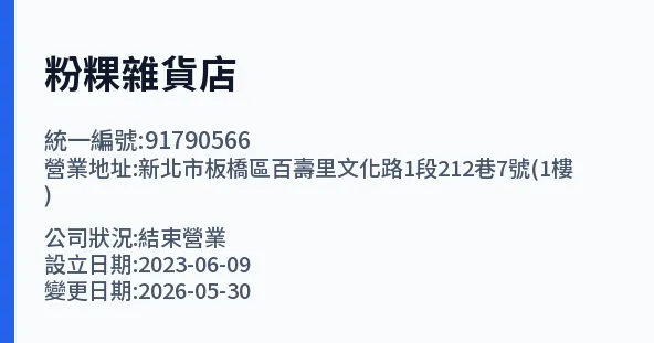 粉粿雜貨店的照片-統編 91790566(新北市) 公司登記資料與營業項目詳細圖表