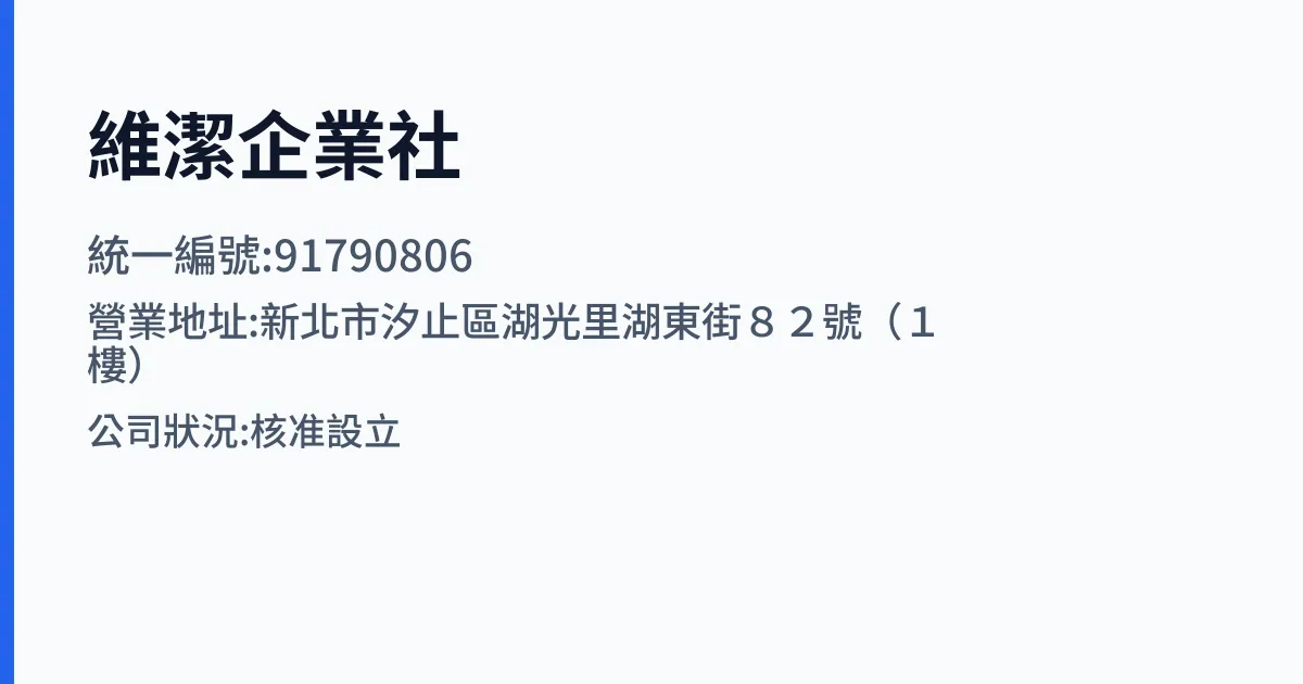 維潔企業社 - 統編 91790806(新北市) 公司登記資料與營業項目詳細圖表