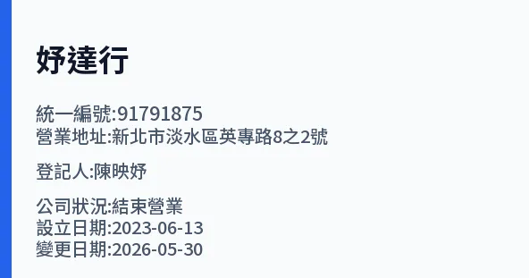 妤達行的照片-統編 91791875(新北市) 公司登記資料與營業項目詳細圖表