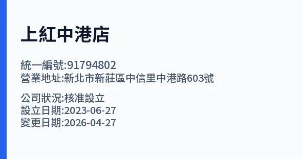 上紅中港店的照片-統編 91794802(新北市) 公司登記資料與營業項目詳細圖表