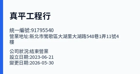 真平工程行的照片-統編 91795540(新北市) 公司登記資料與營業項目詳細圖表