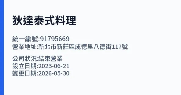狄達泰式料理的照片-統編 91795669(新北市) 公司登記資料與營業項目詳細圖表