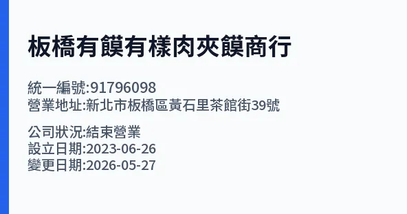 板橋有饃有樣肉夾饃商行的照片-統編 91796098(新北市) 公司登記資料與營業項目詳細圖表