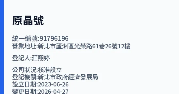 原晶號的照片-統編 91796196(新北市) 公司登記資料與營業項目詳細圖表