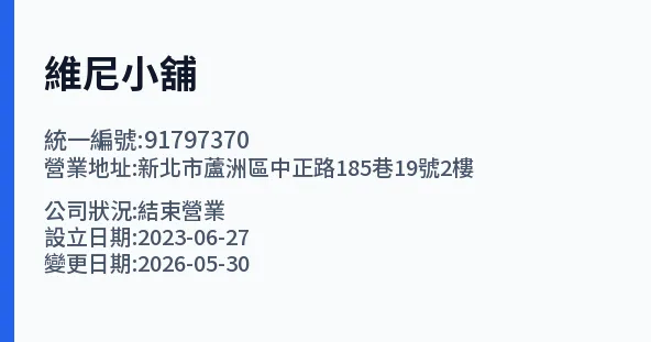 維尼小舖的照片-統編 91797370(新北市) 公司登記資料與營業項目詳細圖表