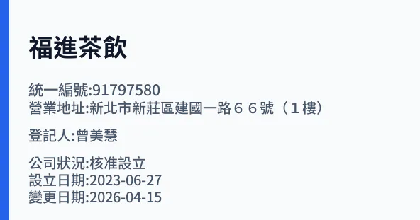 福進茶飲的照片-統編 91797580(新北市) 公司登記資料與營業項目詳細圖表