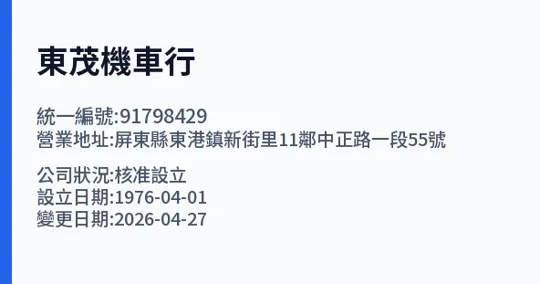 東茂機車行的照片-統編 91798429(屏東縣) 公司登記資料與營業項目詳細圖表
