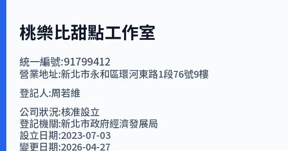 桃樂比甜點工作室的照片-統編 91799412(新北市) 公司登記資料與營業項目詳細圖表