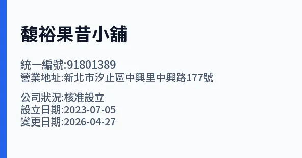 馥裕果昔小舖的照片-統編 91801389(新北市) 公司登記資料與營業項目詳細圖表