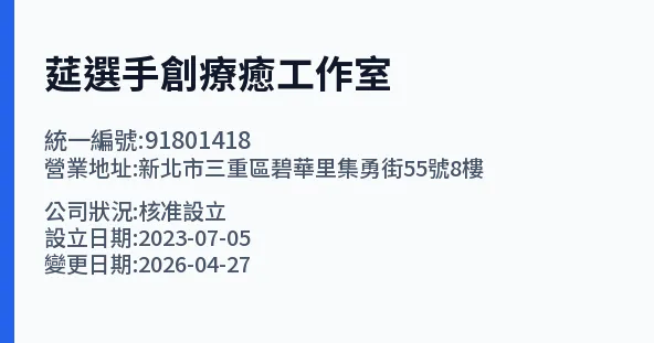 莚選手創療癒工作室的照片-統編 91801418(新北市) 公司登記資料與營業項目詳細圖表