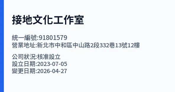 接地文化工作室的照片-統編 91801579(新北市) 公司登記資料與營業項目詳細圖表