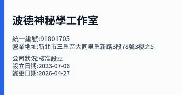 波德神秘學工作室的照片-統編 91801705(新北市) 公司登記資料與營業項目詳細圖表