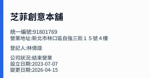 芝菲創意本舖的照片-統編 91801769(新北市) 公司登記資料與營業項目詳細圖表