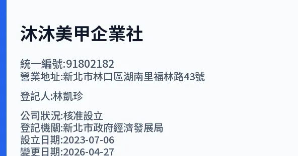 沐沐美甲企業社的照片-統編 91802182(新北市) 公司登記資料與營業項目詳細圖表