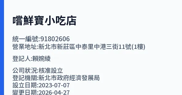 嚐鮮寶小吃店的照片-統編 91802606(新北市) 公司登記資料與營業項目詳細圖表
