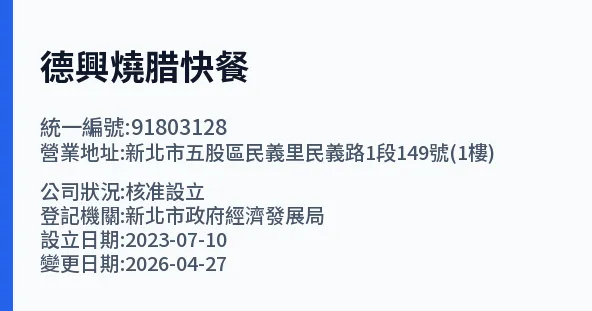德興燒腊快餐的照片-統編 91803128(新北市) 公司登記資料與營業項目詳細圖表