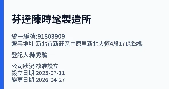 芬達陳時髦製造所的照片-統編 91803909(新北市) 公司登記資料與營業項目詳細圖表