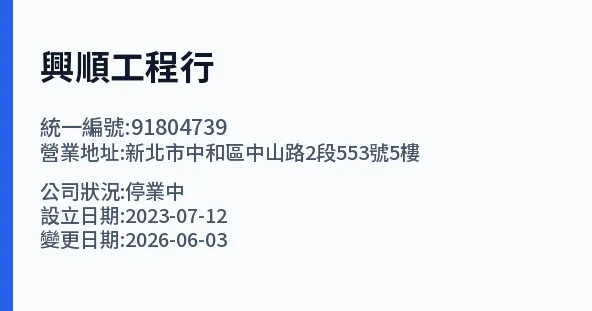 興順工程行的照片-統編 91804739(新北市) 公司登記資料與營業項目詳細圖表