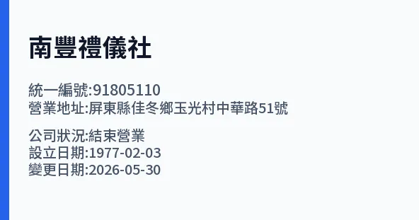 南豐禮儀社的照片-統編 91805110(屏東縣) 公司登記資料與營業項目詳細圖表