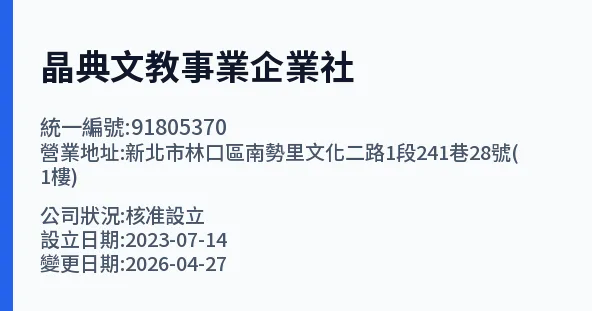 晶典文教事業企業社的照片-統編 91805370(新北市) 公司登記資料與營業項目詳細圖表