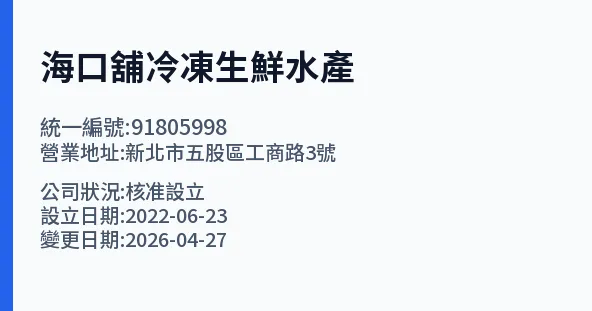 海口舖冷凍生鮮水產的照片-統編 91805998(新北市) 公司登記資料與營業項目詳細圖表