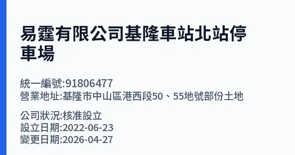 易霆有限公司基隆車站北站停車場的照片-統編 91806477(基隆市) 公司登記資料與營業項目詳細圖表