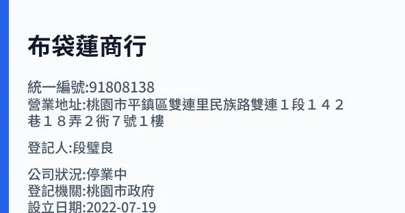 布袋蓮商行的照片-統編 91808138(桃園市) 公司登記資料與營業項目詳細圖表