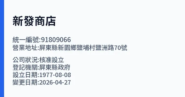 新發商店的照片-統編 91809066(屏東縣) 公司登記資料與營業項目詳細圖表