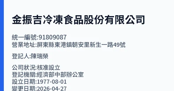 金振吉冷凍食品股份有限公司的照片-統編 91809087(屏東縣) 公司登記資料與營業項目詳細圖表