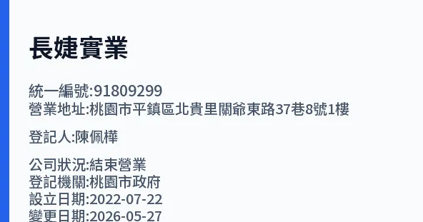 長婕實業的照片-統編 91809299(桃園市) 公司登記資料與營業項目詳細圖表