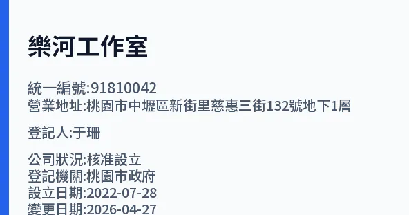 樂河工作室的照片-統編 91810042(桃園市) 公司登記資料與營業項目詳細圖表