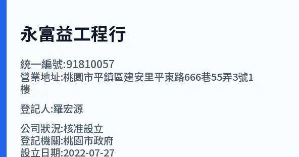 永富益工程行的照片-統編 91810057(桃園市) 公司登記資料與營業項目詳細圖表