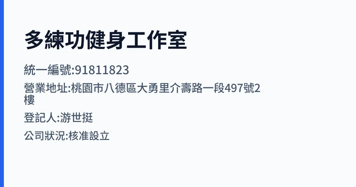 多練功健身工作室 - 統編 91811823(桃園市) 公司登記資料與營業項目詳細圖表