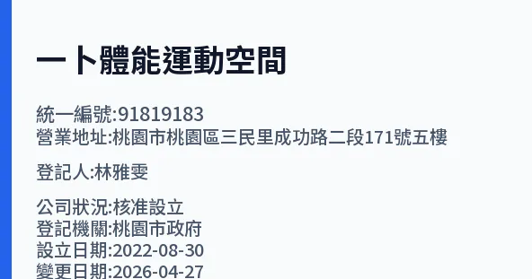 一卜體能運動空間的照片-統編 91819183(桃園市) 公司登記資料與營業項目詳細圖表