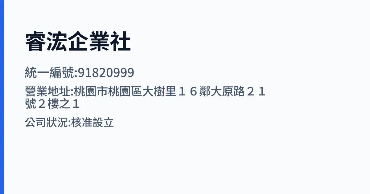睿浤企業社 - 統編 91820999(桃園市) 公司登記資料與營業項目詳細圖表