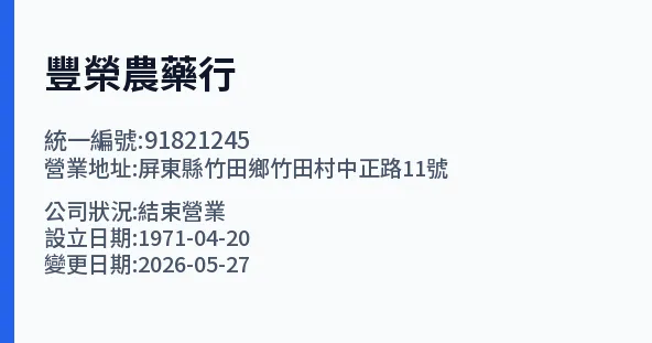 豐榮農藥行的照片-統編 91821245(屏東縣) 公司登記資料與營業項目詳細圖表